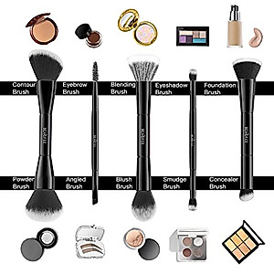 BEASOFEE Perfection Makeup Brushes 5pcs Makeup Brushes Set Synthetic Foundation Powder Concealers Eye shadows Blush Makeup Brushes with Black Bag (Black)