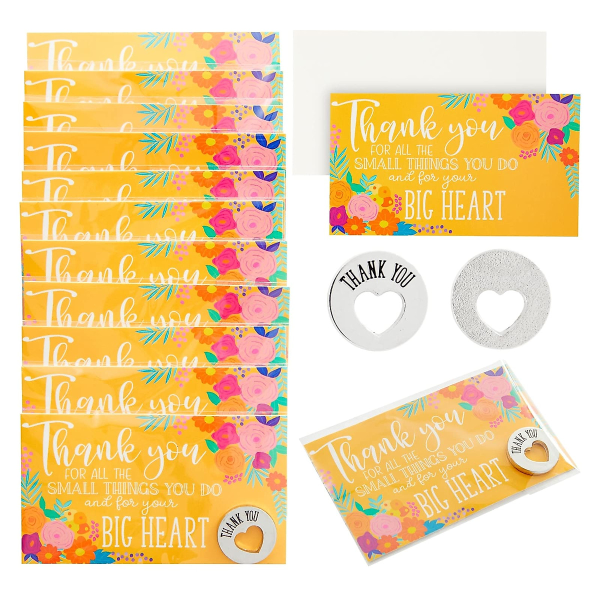 Juvale Set of 12 Tokens of Appreciation for Employees with Floral Thank You Cards Combo for Staff Work Gifts (0.75" Diameter)