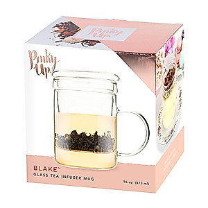 Pinky Up Blake Tea Cup with Infuser and Lid - Holds 12 ozGlass Tea Infuser Mug for Loose Leaf Tea - 12oz 3pc Set of 1