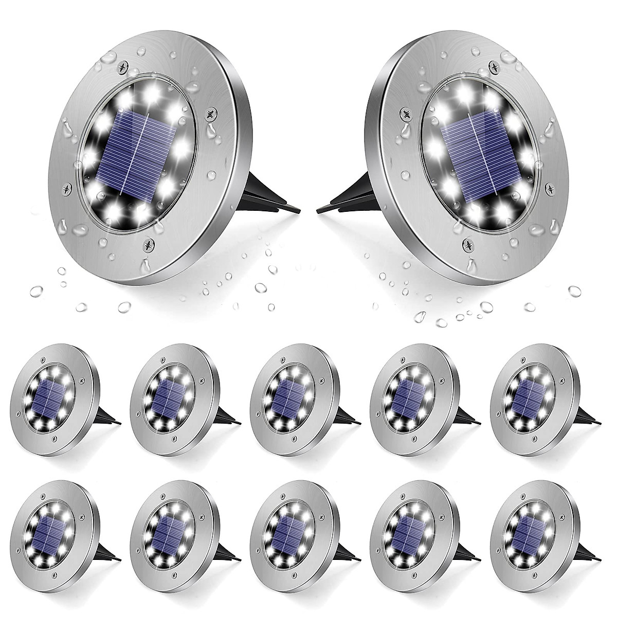 Solar Ground Lights Christmas, 12Pack 10LED Solar Lights Outdoor Solar Pathway Lights, Waterproof In-Ground Solar Garden Lights LED Landscape Lighting for Pathway Walkway Patio Yard Lawn Driveway