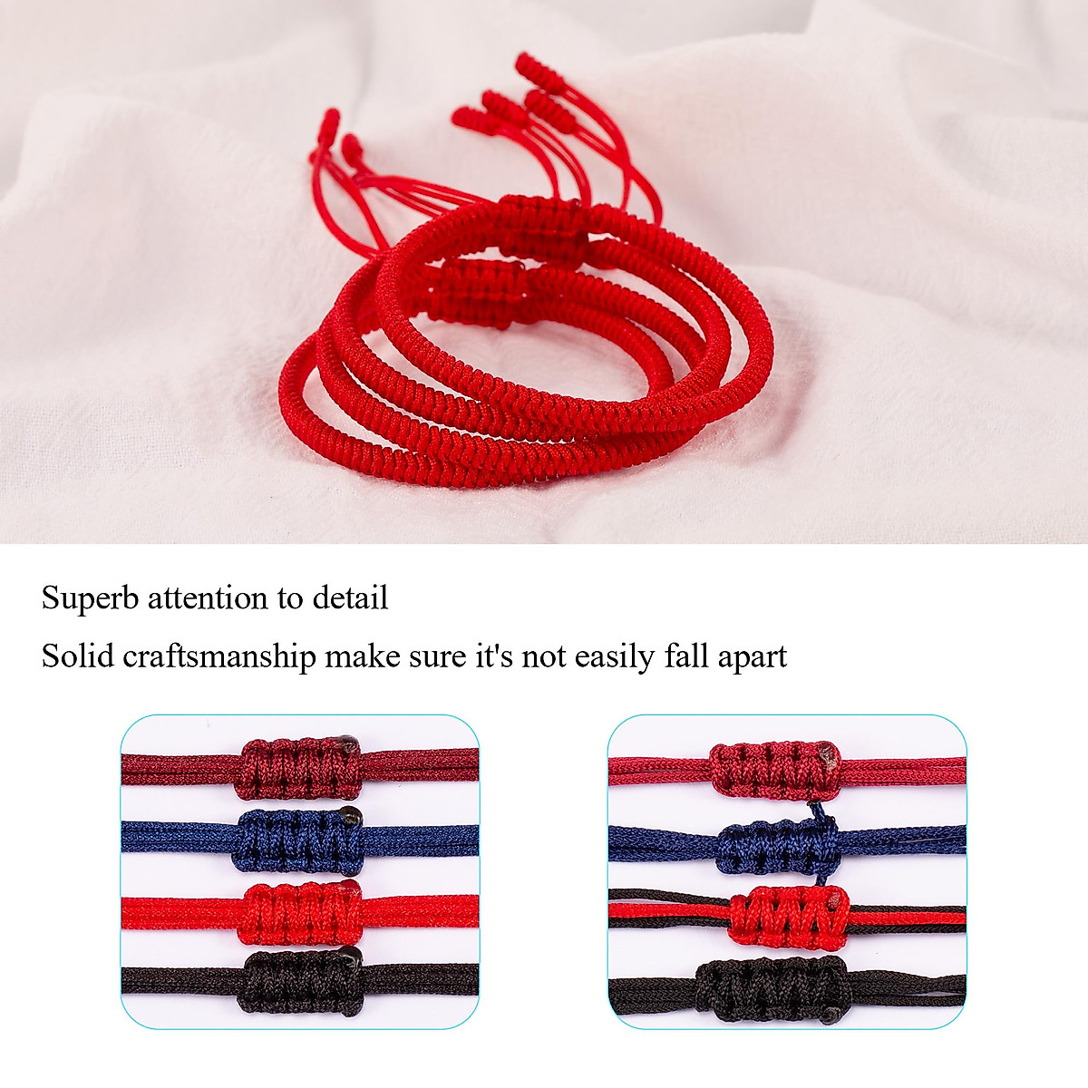 ASEWIHA Tibetan Lucky Red String Woven Bracelet for Protection Men Women Good Luck Red Thread Bracelet Handmade Knots Red Black Cord Rope Bracelet Adjustable,E