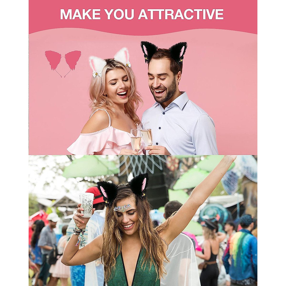 CEDAR BRIGHT Fox Cat Ears Anime Cosplay - Animal Wolf Headwear, Halloween Headband,Headpiece Costume Accessories with Bells