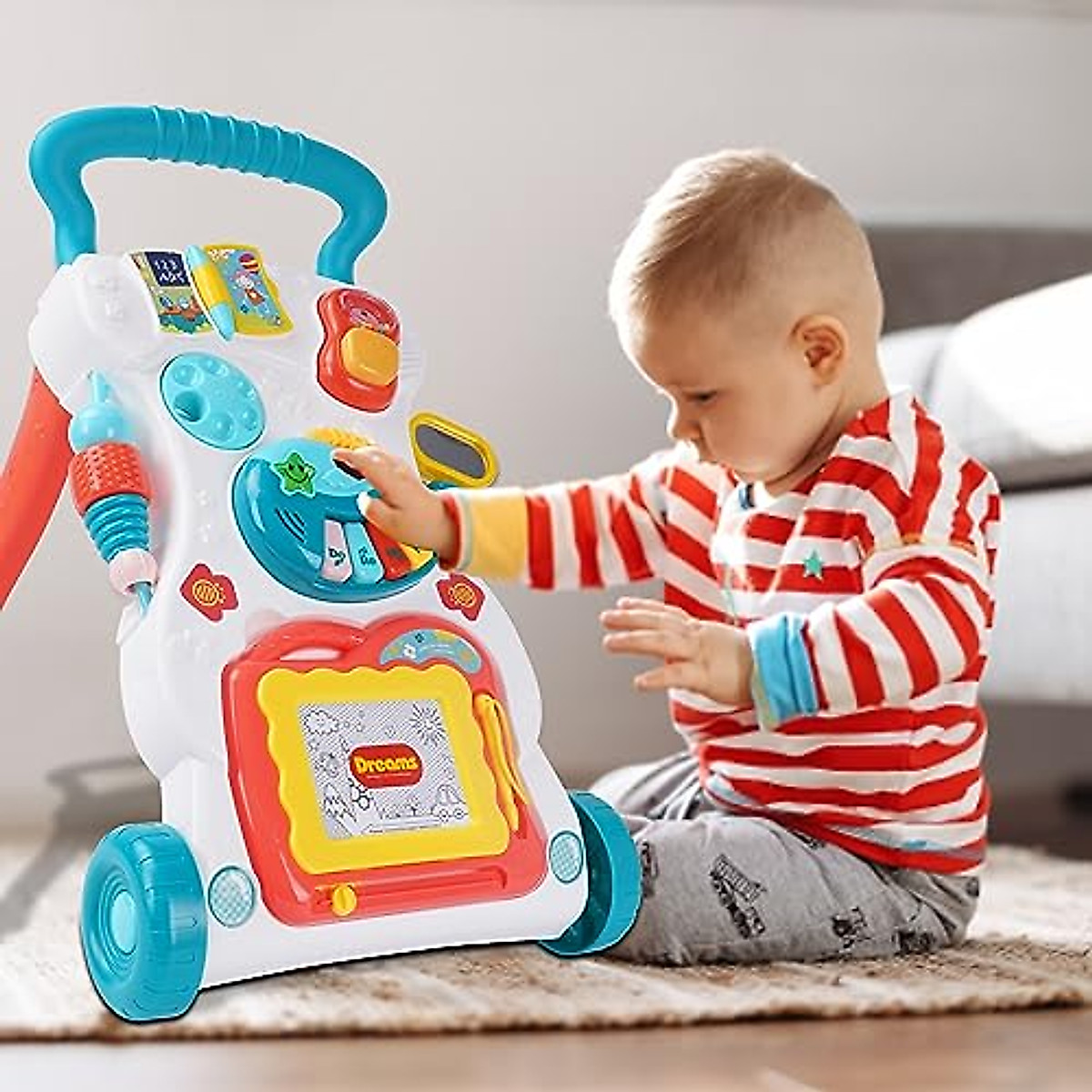 Hiitytin Sit-to-Stand Learning Walker, Baby Push Walkers and Activity Center, Walker Push Toy with Wheels for Babies 6-12 Months, Baby Walking & Music Learning Toy Gift for Infant Boy Girl 1-3