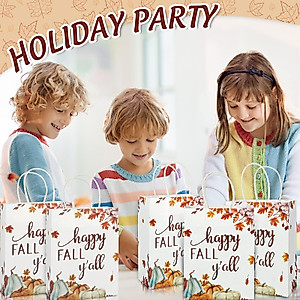 AnyDesign 16Pcs Happy Fall Y'all Gift Bags Autumn Maple Leaves Pumpkin Pattern Paper Bag with Handle for Thanksgiving Day Fall Themed Wedding Birthday Bridal Shower Party Favors, 5.9 x 8.3 x 3.2 Inch