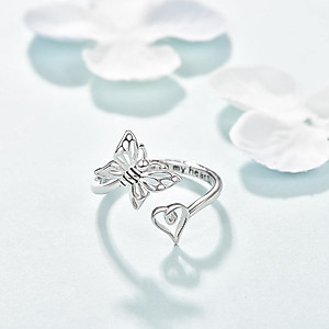 Palpitate Butterfly Rings for Women Butterfly Rings Always in My Heart Sterling Silver Rings for Women Butterfly Jewelry Gifts