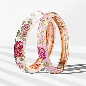 UJOY Fashion Cloisonne Bracelets Set Gold Plated Enameled Jewelry Spring Hinged Metal Cuff Bangles Gift Box Packed 55A106-55A113 white rose