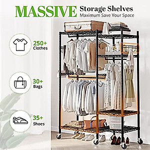 HOKEEPER Heavy Duty 6-Tier Metal Clothes Rack with Adjustable Shelves and Lockable Wheels, 860 lbs Capacity, 6 Shelves, 3 Hanging Rods, 2 Hooks, Easy Assembly