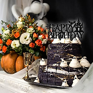 Black Glitter Halloween Happy Birthday Cake Topper, Birthday Witch/Rip Twenties, Halloween Themed Birthday Party Decorations