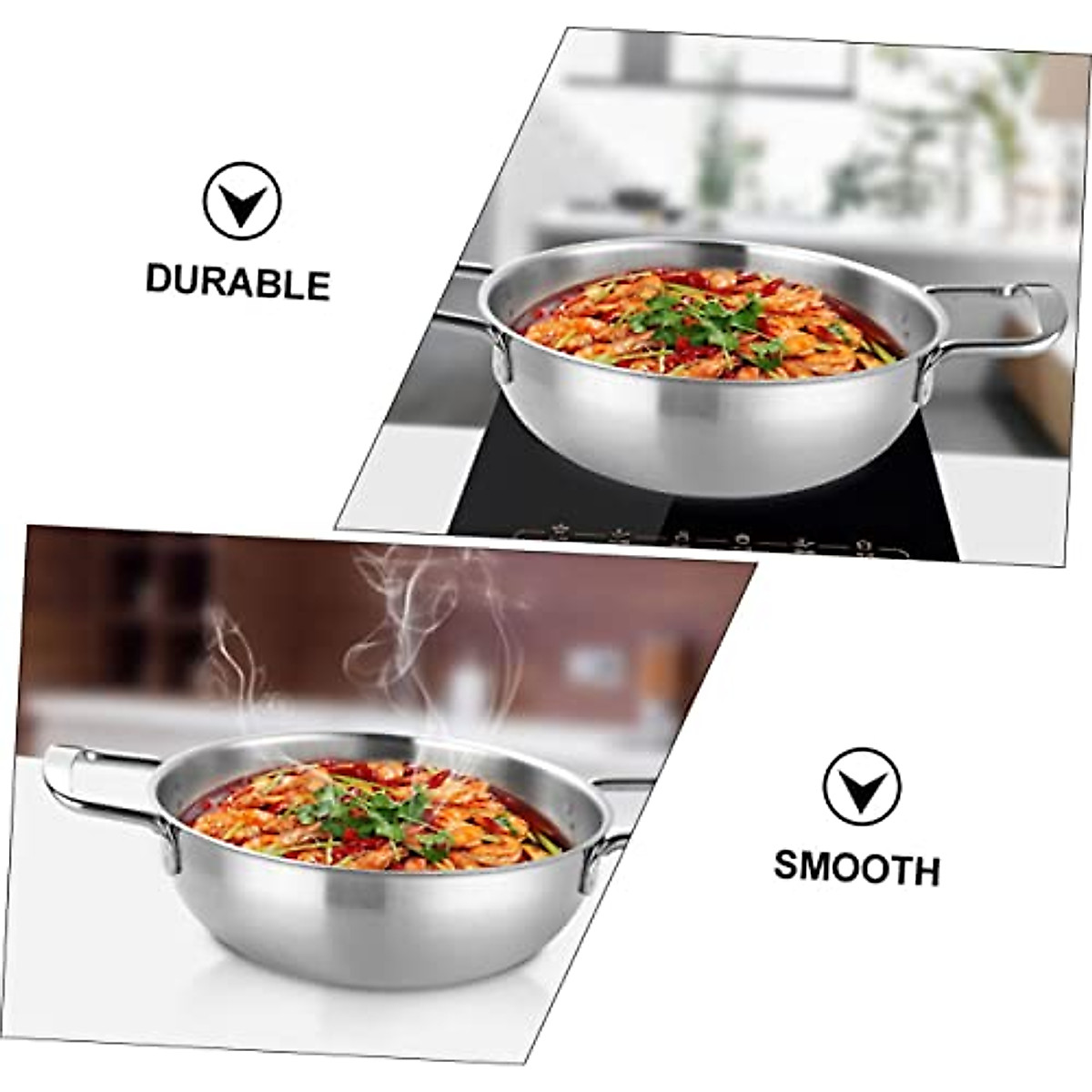 Cabilock 1pc Stainless Steel Soup Pot Wok Pan with Lid Metal Cooking Utensils Korean Cookware Fast Heating Pot Kitchen Deep Fryer Round Everyday Pan Stainless Stockpot Instant Noodle Pot
