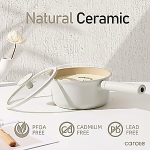 CAROTE 2QT+4QT Ceramic Saucepan Set with Lid, Nonstick Sauce Pans, Dishwasher Safe, Large Kitchen Pots Non-stick Cooking Pot Sauce Pan Set with 4 pcs for Kitchen, Induction Pot, PFOA Free