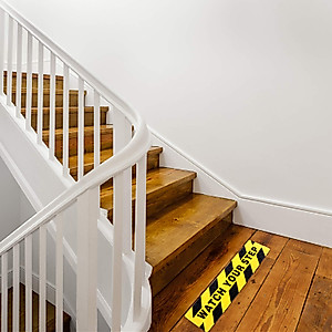 Watch Your Step Floor Decals Stickers 6 x 24 Inch Warning Sticker Adhesive Tape Anti Slip Abrasive Tape for Workplace Safety Wet Floor Caution (6 Pieces)
