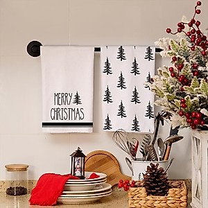 ARKENY Christmas Kitchen Towels Set of 2,Black Xmas Tree Dish Towels 18x26 Inch,Hoilday Farmhouse Home Decoration AD101
