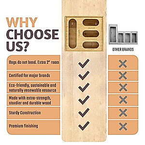 Bhouma - Ziplock Bag Drawer Organizer with Sliding door, Bamboo Kitchen Drawer Organizer, Drawer Divider for Quart, Snack, Sandwich & Gallon Bags, Kitchen Organizer, 15x15 inch, Rounded Interiors