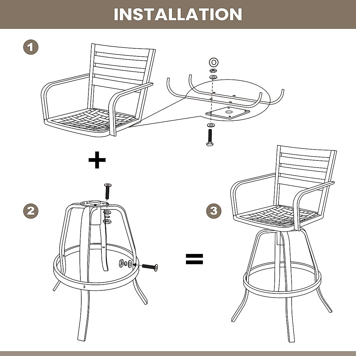 Pellebant Outdoor Bar Stools Set of 4 - Aluminum Swivel Barstools with Sunbrella Cushion, Cast Aluminum Patio High Chair Bistro Set,Milano Char (Milano Char, 4 PC)
