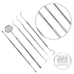 Dental Hygiene Kit Best for Personal Use Deep Tooth Cleaning - Calculus Plaque Remover Set - Scaler Instruments, Tartar Scraper, Tooth Pick, Mouth Mirror -Premium Stainless Steel 5pc Dentist Tools Set