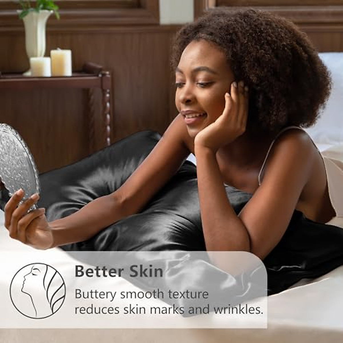 CozyLux Silk Satin Pillowcase for Hair and Skin Queen Set of 2 Soft Pillow Cases Silky Microfiber Bed Pillow Covers Wrinkle Resistant with Envelope Closure(Black, 20 x 30 Inches)