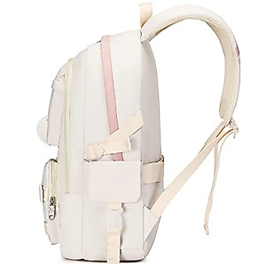 Hey Yoo School Backpack for Girls Backpack with Lunch Box Teen Girl Backpack Set Cute School Bag Bookbag for Teen Girls (White)