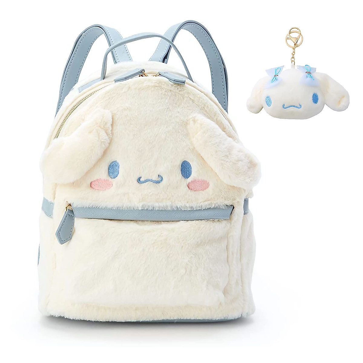 Kowckxi Cute Mini Plush Backpacks, Cat Face Soft Fuzzy Purse Handbags, 2Pcs Set White