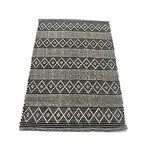 Chardin home Black & Ivory Boho Throw Rug 2x3 feet |Hand Woven Farmhouse Rug | Great in Kitchens entryways doormats Bathrooms Meditation Mat | Machine Washable & Reversible Cotton Rugs