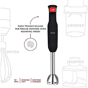 Caynel 500 Watt Immersion Hand Blender, 8 Variable Speeds Control with Turbo Setting, Ergonomic handle Multi-purpose Hand Mixer Pure Copper Motor Stainless Steel （5-in-1）