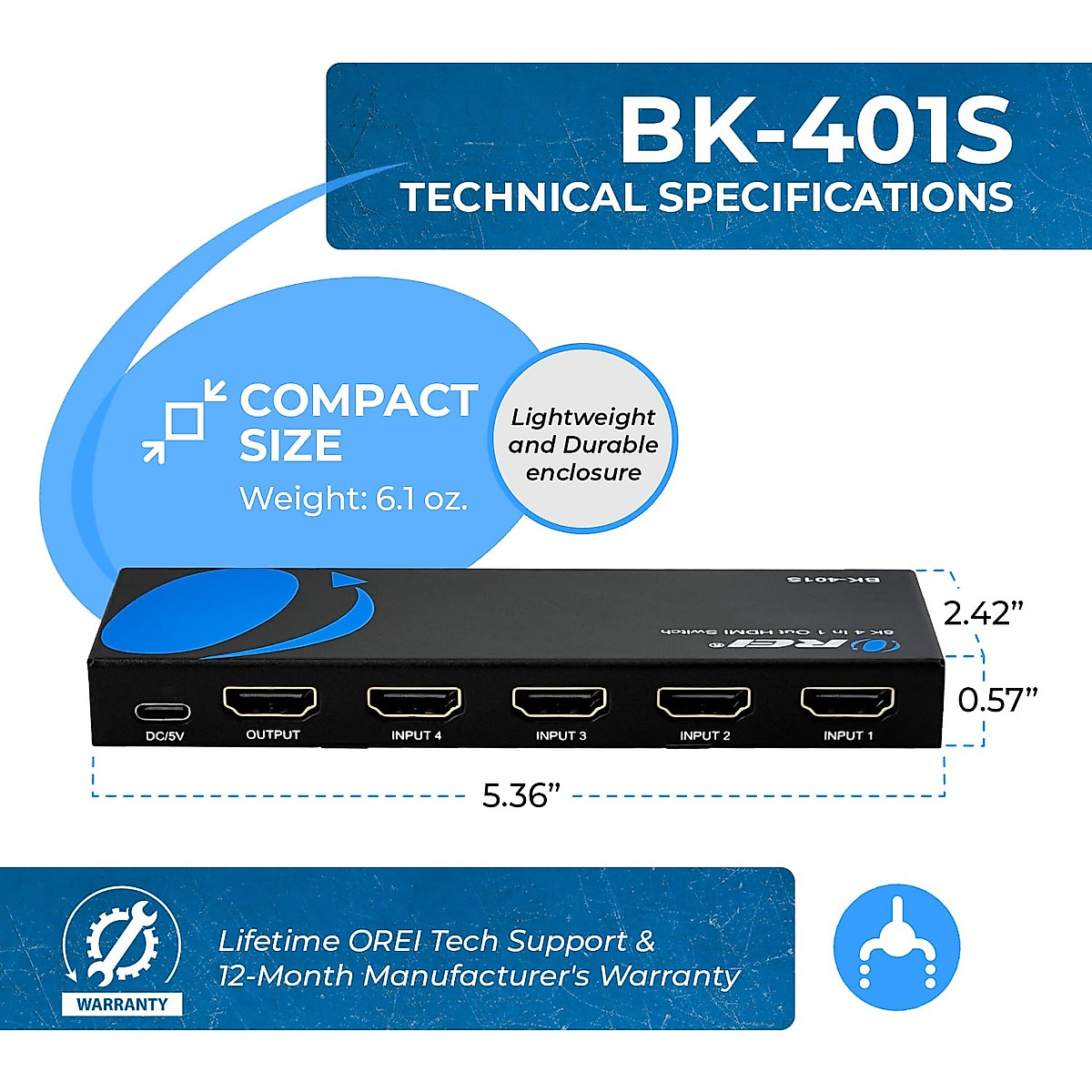 OREI 8K HDMI 2.1 Switch 4x1, Switcher UltraHD Supports Upto 4K @ 120Hz VRR, Dolby Vision, ALLM, Audio SwitchingPS5, Xbox, Gaming, Remote Contorl IR HDCP 2.3 CEC