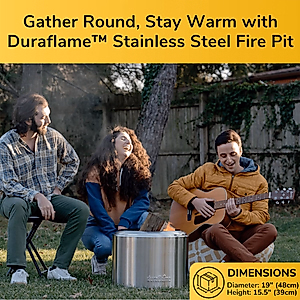 Duraflame 19.5 Inch Smokeless Fire Pit with Double Walled Technology and Removable Grate for Backyard Entertainment, Camping, and Tailgating, Silver