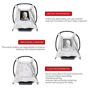 Baby Car Seat Cover for Boys Girls, Adjustable Peep & Breathable Mesh Window, Infant Carseat Canopy Fit All Seasons, Suitable for Various Stroller