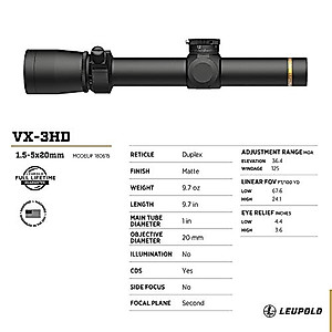 Leupold VX-3HD 1.5-5x20 (1 inch) CDS-ZL Duplex