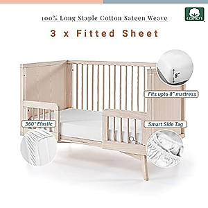Pizuna 400 Thread Count Cotton Crib Fitted Sheet 3pc, 100% Long Staple Cotton White Crib Sheets Luxurious Sateen Weave All Around Elastic Deep Pocket Kids Bed Sheet (100% Cotton White Crib Bed Sheet)