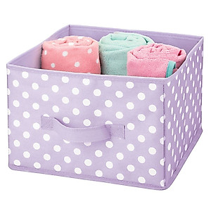 mDesign Fabric Bin for Cube Organizer - Foldable Storage Cube - Collapsible Closet Storage - Cloth Bin Box for Child/Kids Bedroom, Nursery, Toy Room - Polka Dot Print - 10 Pack - Light Purple/White