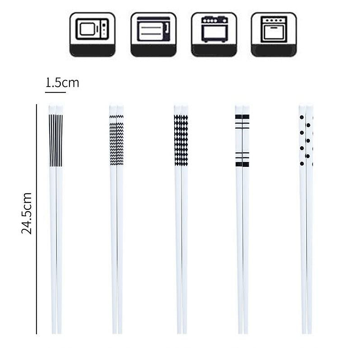 5 Pair Chinese Style Porcelain Chopsticks, 24cm /9.5inch Reusable Modern Hepburn Ceramic Chopsticks with Delicate Box, Ringer / Dot/ Stripe/ Wave/ Mark Chop Stick (Chopstick)