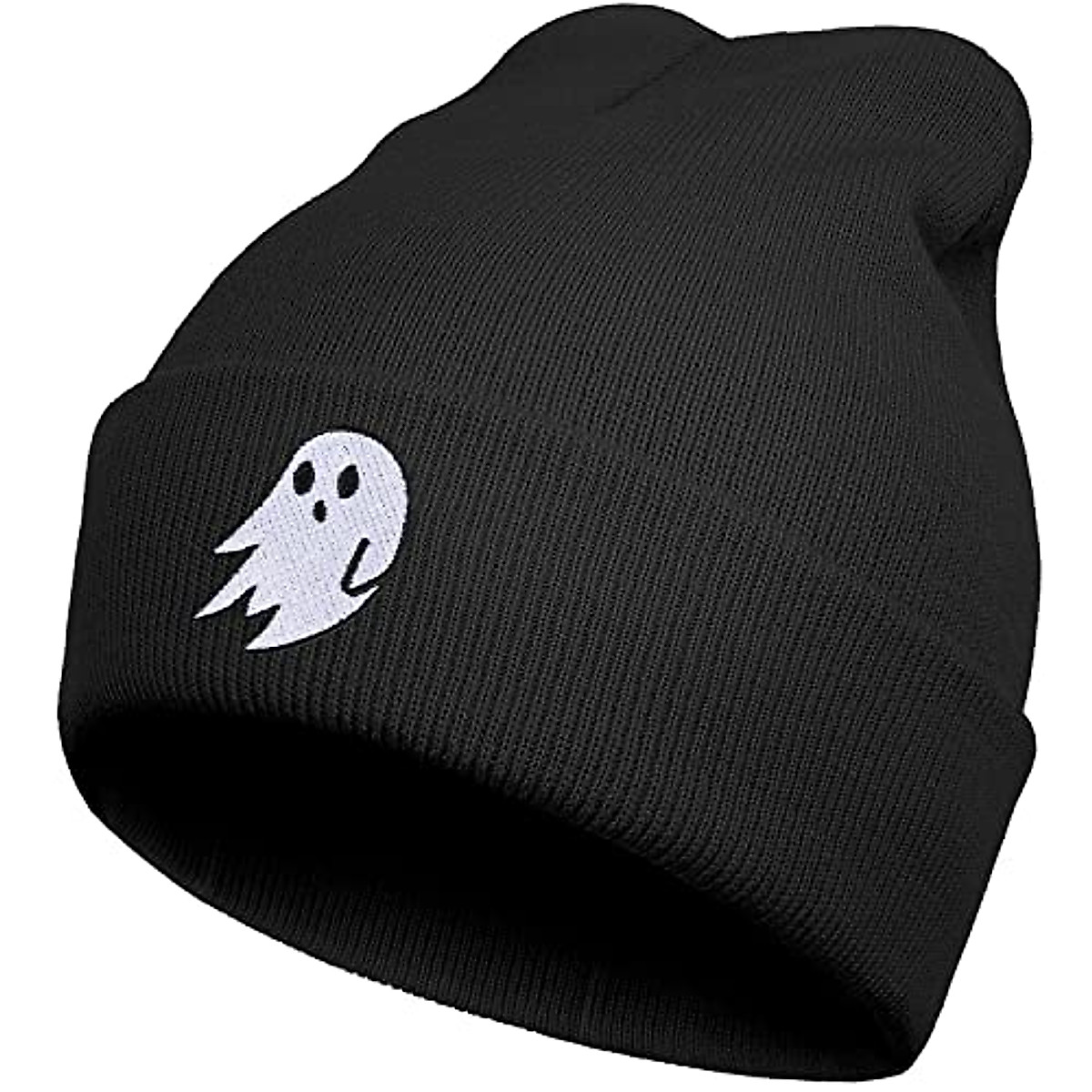 LHSCVUFASC Halloween Winter Ghost Hats for Men Women Boo Hat Soft Warm Unisex Skull Cap Knit Beanie Black