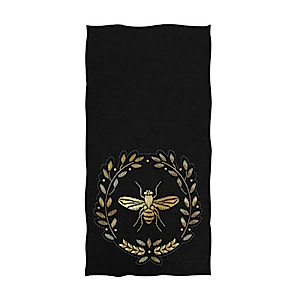Naanle Stylish Golden Bee Insect Pattern Soft Highly Absorbent Large Decorative Hand Towels Multipurpose for Bathroom, Hotel, Gym and Spa (16 x 30 Inches,Black)