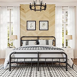 Artimorany Queen Size Bed Frame with Headboard and Footboard,14 Inch High, 3500 Pounds Support for Mattress, No Box Spring Needed, Vintage Style Noise Free, Easy Assembly(Black)