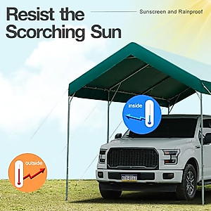 FINFREE 10x20 ft Heavy Duty Carports Car Canopy, Garage Shelter for Outdoor Party, Birthday, Garden, Boat, Adjustable Height from 9.5 ft to 11 ft,Green