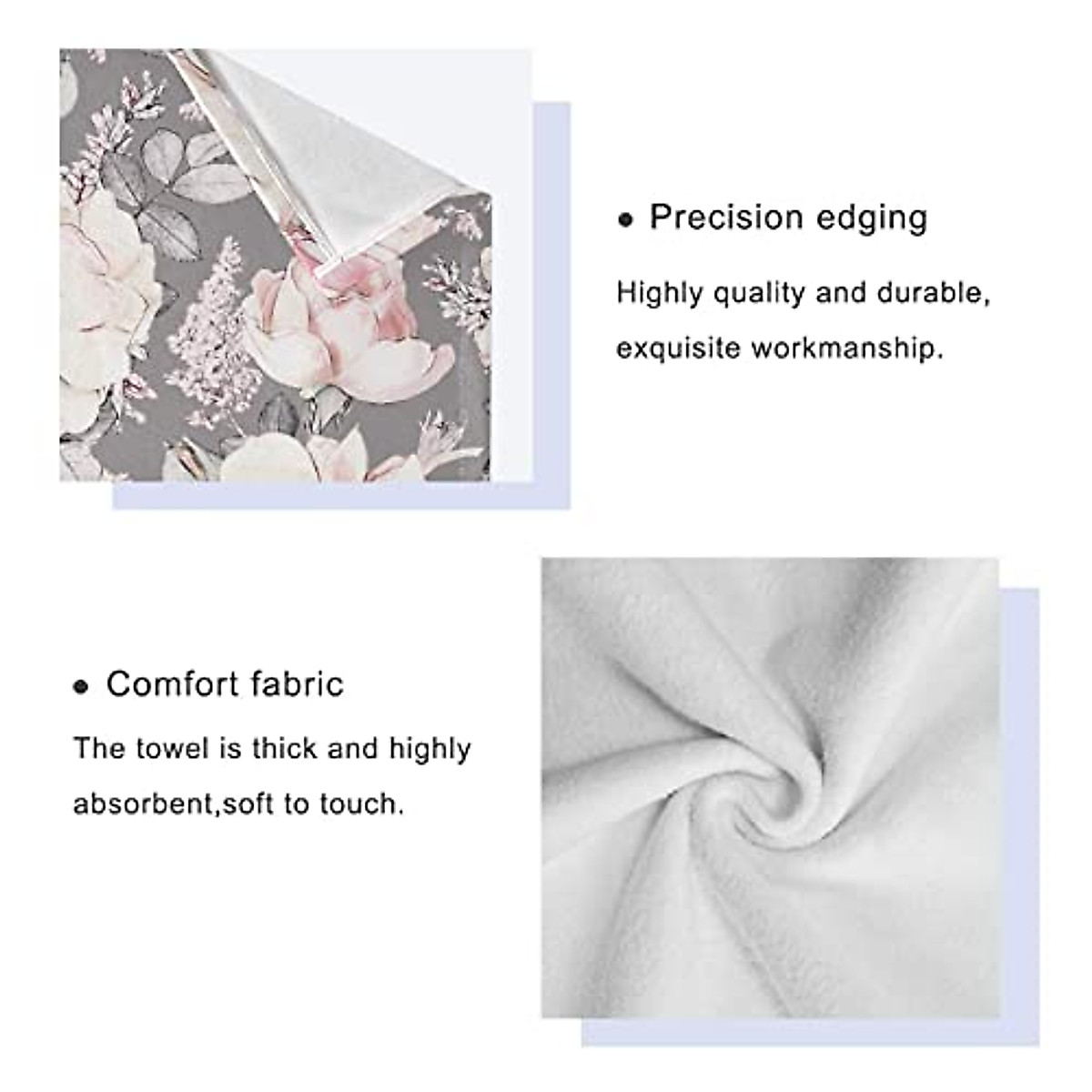 ALAZA Pink Rose Towels Bathroom Sets Flower Gray Towels Set of 3, 1 Bath Towel 1 Hand Towel 1 Washcloth Soft Highly Absorbent Decorative Towels for Kitchen Beach Gym Spa