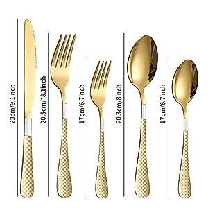 CREATIVE HOBBIES 20-Piece Silverware Set For 5,Checkered Pattern Mirror Finish Smooth Stainless Steel Fork Spoon Set Silverware Flatware Cutlery Set Include Knife/Fork/Spoon,D