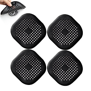 4 Pieces Shower Drain Hair Catcher Bathtub Stopper Home Drain Protectors Drain Cover with Sucker Water Trap Sink Cover for Bathroom Bathtub and Kitchen (Black)