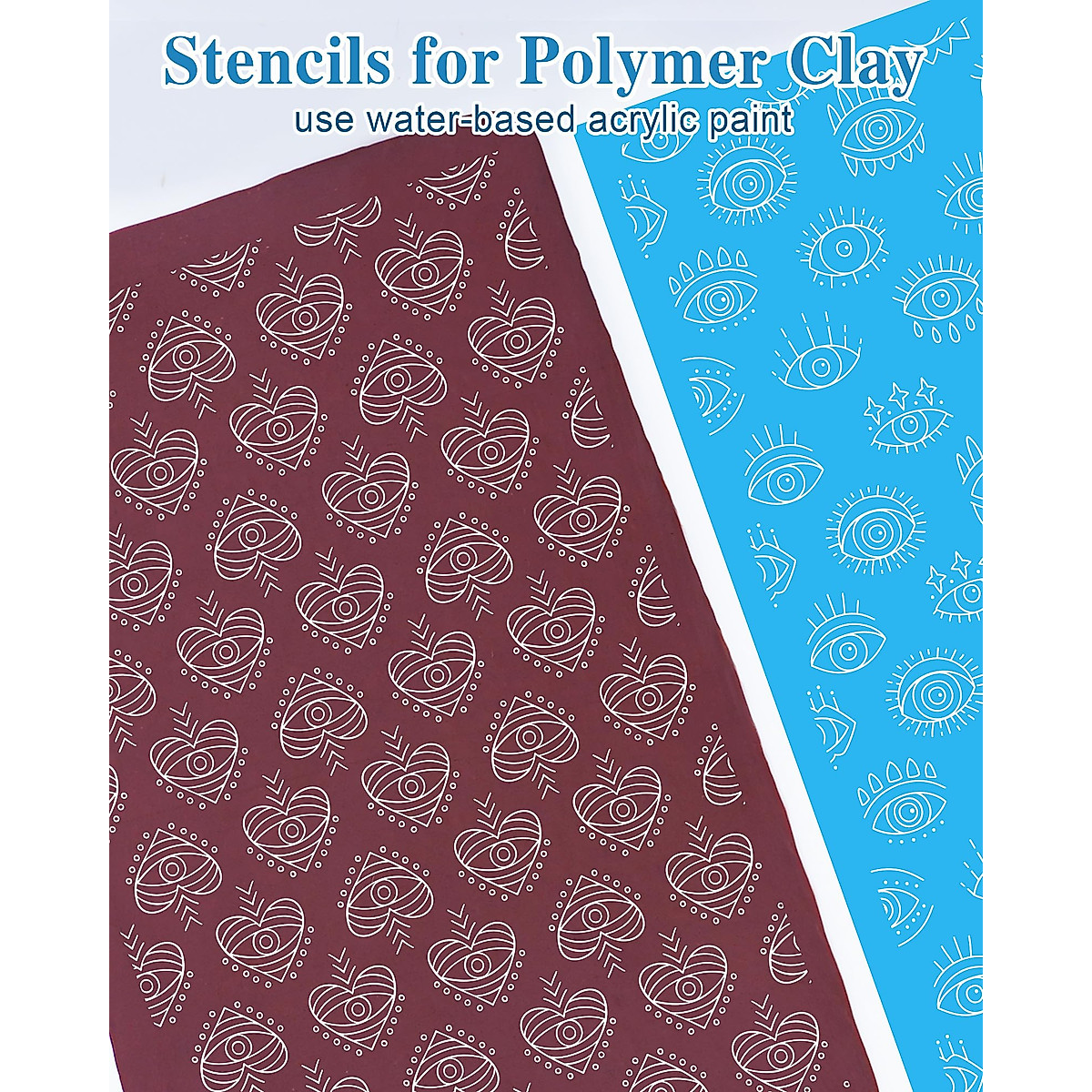 Puocaon Boho Clay Silk Screens - 6 Pcs Lucky Evil Eye Shape Silk Screen Stencils for Polymer Clay, Screen Stencils for Polymer Clay Earrings Making, Silk Screen for Transfer Patterns on Polymer Clay