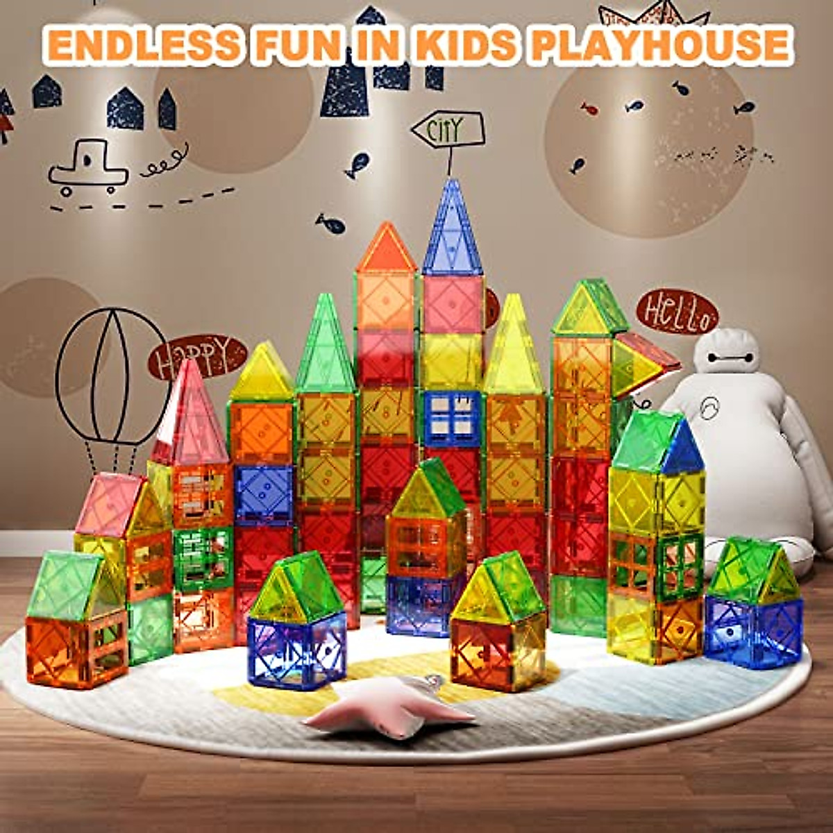Compatible Magnetic Tiles Building Blocks STEM Toys for 3+ Year Old Boys and Girls Montessori Toys Toddler Kids Gifts Learning by Playing Activities - 102pcs Advanced Set
