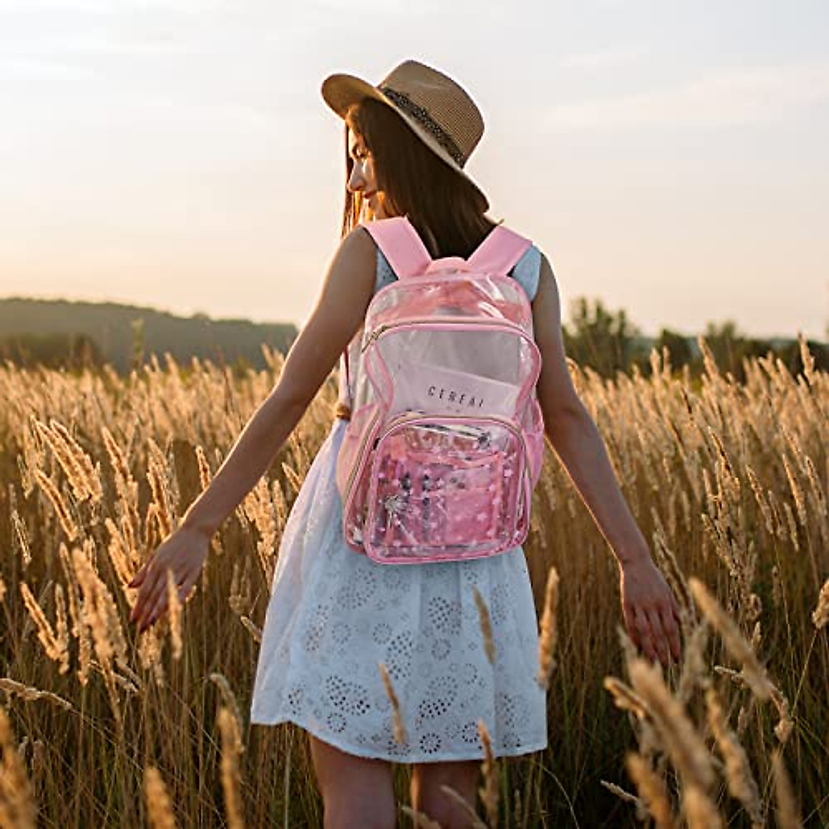 Feolaviy Clear Backpack Stadium Approved Backpack for Girls 3 Clear Stadium Backpack Set Heavy Duty Transparent Bookbag See Through PVC School Bag Transparent Backpack