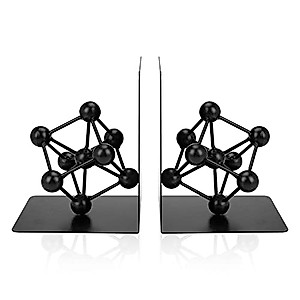 TENGZHEN Metal Bookend Black Book Ends, Heavy-Duty Bookends for Shelves, Book Ends for Heavy Books, Black Geometric Ball Decor Shapes Bookend,Book Shelf Holder Home Office Decorative Desktop Organizer