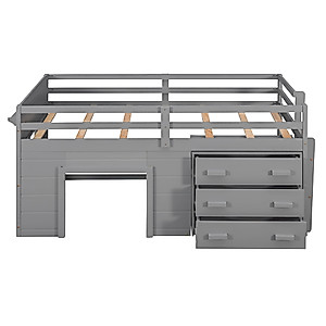 Harper & Bright Designs Low Twin Loft Beds with Storage Drawers, Wooden Twin Loft Bed with Cabinet & Bedside Tray, Kids Twin Loft Bed for Girls & Boys (Twin, Grey)