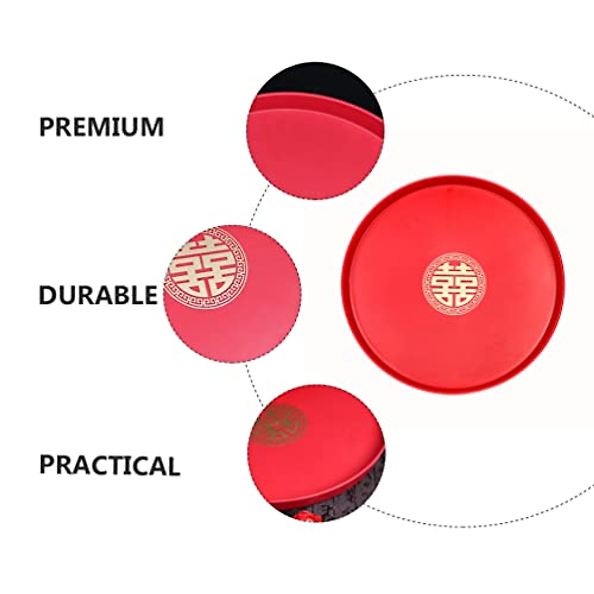 jojofuny Chinese Wedding Serving Tray Platter: Red Fruit Plate Round Tea Tray Large Plastic Snack Dishes for Chinese Traditional Wedding Decoration Supplies