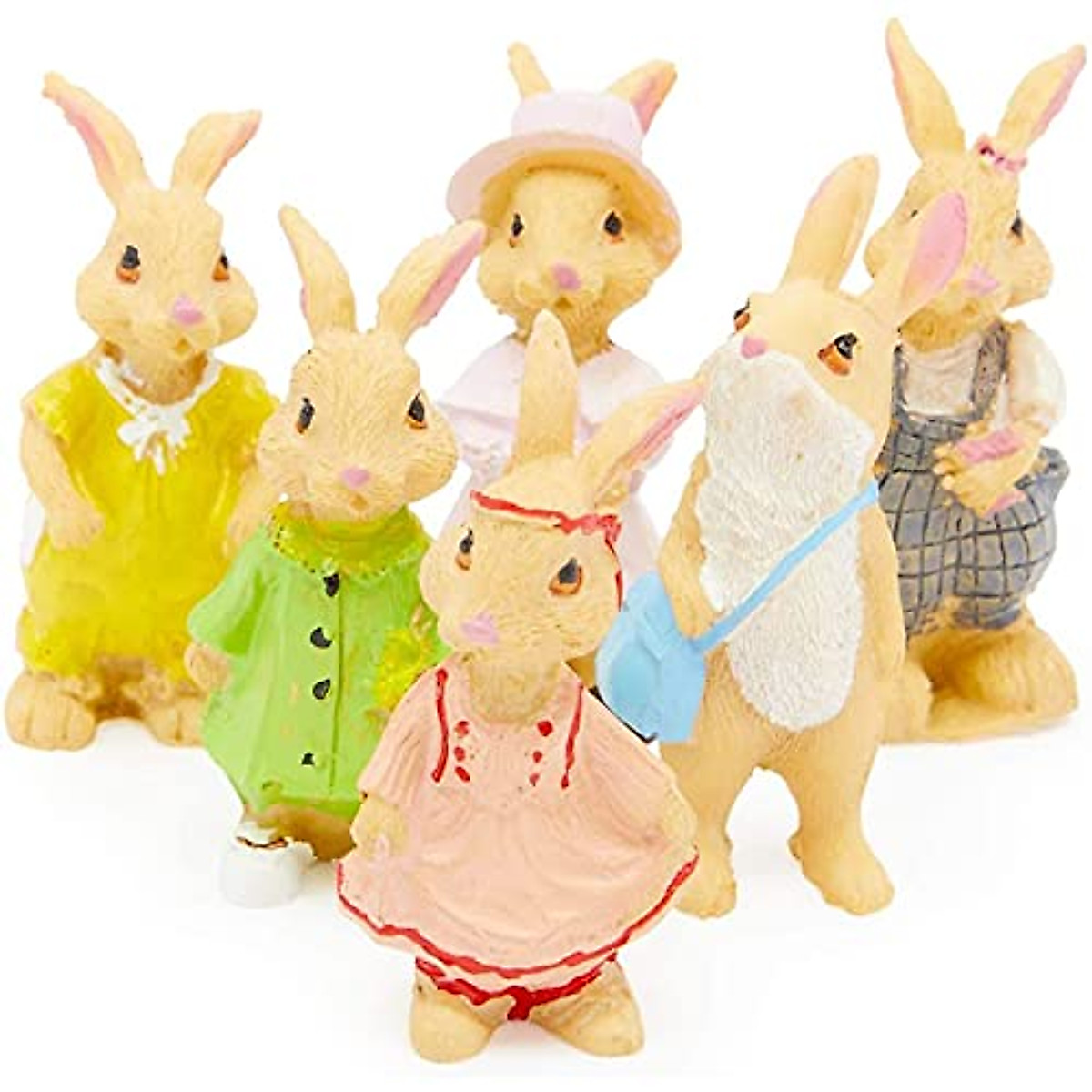 Juvale Mini Bunny Statues for Easter, Garden Decorations (2.2 Inches, 6 Pack)