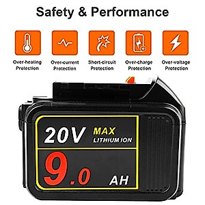20-Volt Upgrade High-Output 9.0Ah Long-Lasting Battery for DEWALT 20V Max XR DCB200 DC203 DCB204 DCB205 DCB206 DCB209 DCD/DCF/DCG Series Tool Battery