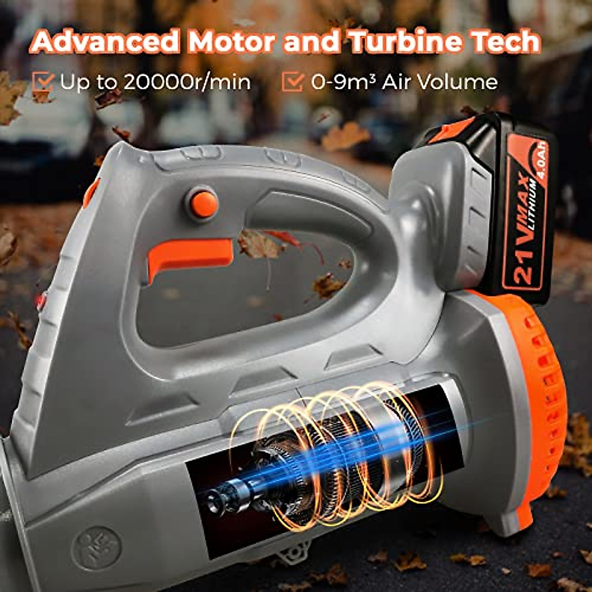 Leaf Blower, 340 CMF 170 MPH Leaf Blower Cordless with 4.0Ah Battery & Charger 21V, Electric Blowers Battery Operated Leaf Blower for Lawn Care, Debris, Yard, Work Around The House