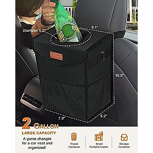 Pritent Car Trash Can with Lid, Cute Leakproof Car Trash Garbage Bag Hanging Vehicle Trash Bin Small Portable Automotive Garbage Cans Organizer for Back/Front Seat/Console(Trapezoid,Black)