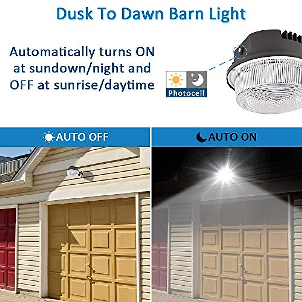 SZGMJIA 1pk Dusk to Dawn 70w LED Barn Light and 2pk Dusk to Dawn 50w LED Barn Lights