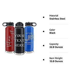 Personalized Water Bottle 40oz/32oz with Flip-top Lid and Straw, Customized Vacuum Insulated Water Flask, Stainless Steel Sports Double Wall Thermos, Name Engraved by iProductsUS (Black)